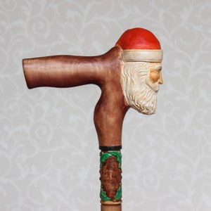 Christmas Cane With Santa Hand Carved Handle and Shaft Custom Walking ...