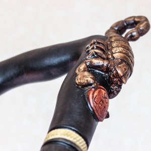 Scorpio Walking Cane: Hand Carved Zodiac Scorpion, Black Wood Hiking ...