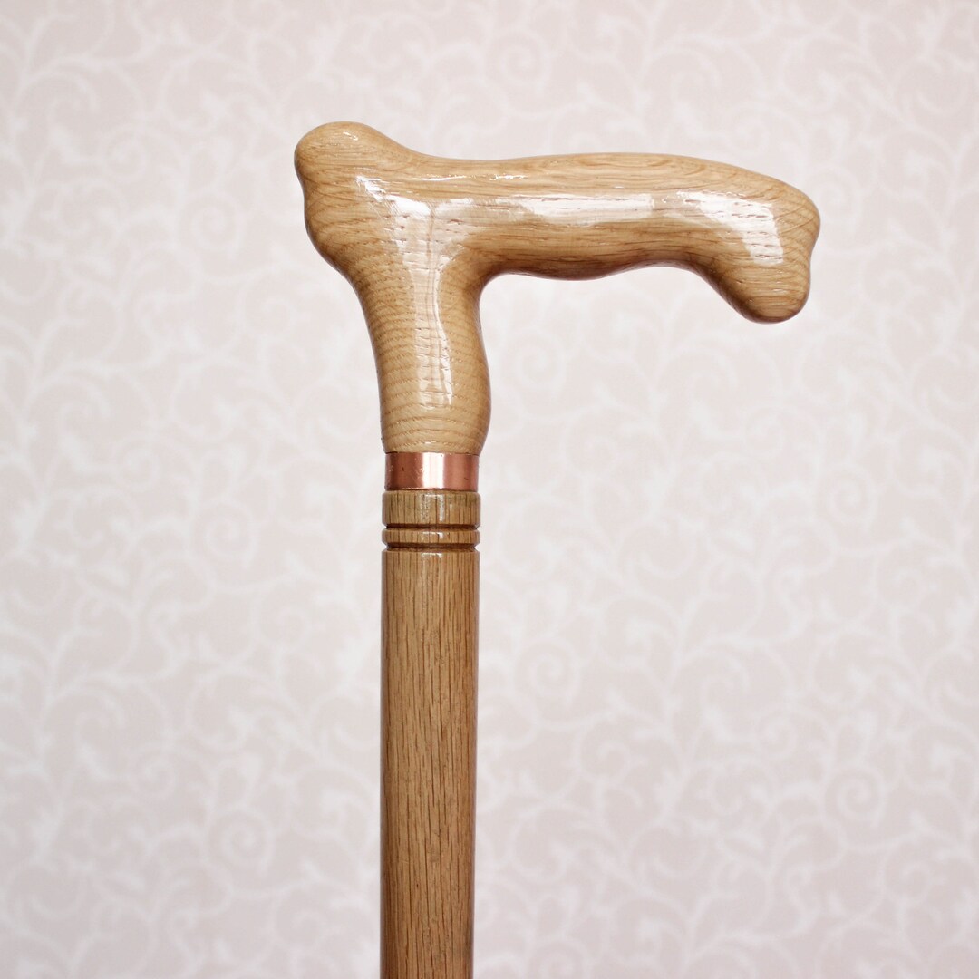 Handmade Oak Walking Cane With Copper Ring, Stable Hiking Stick - Etsy