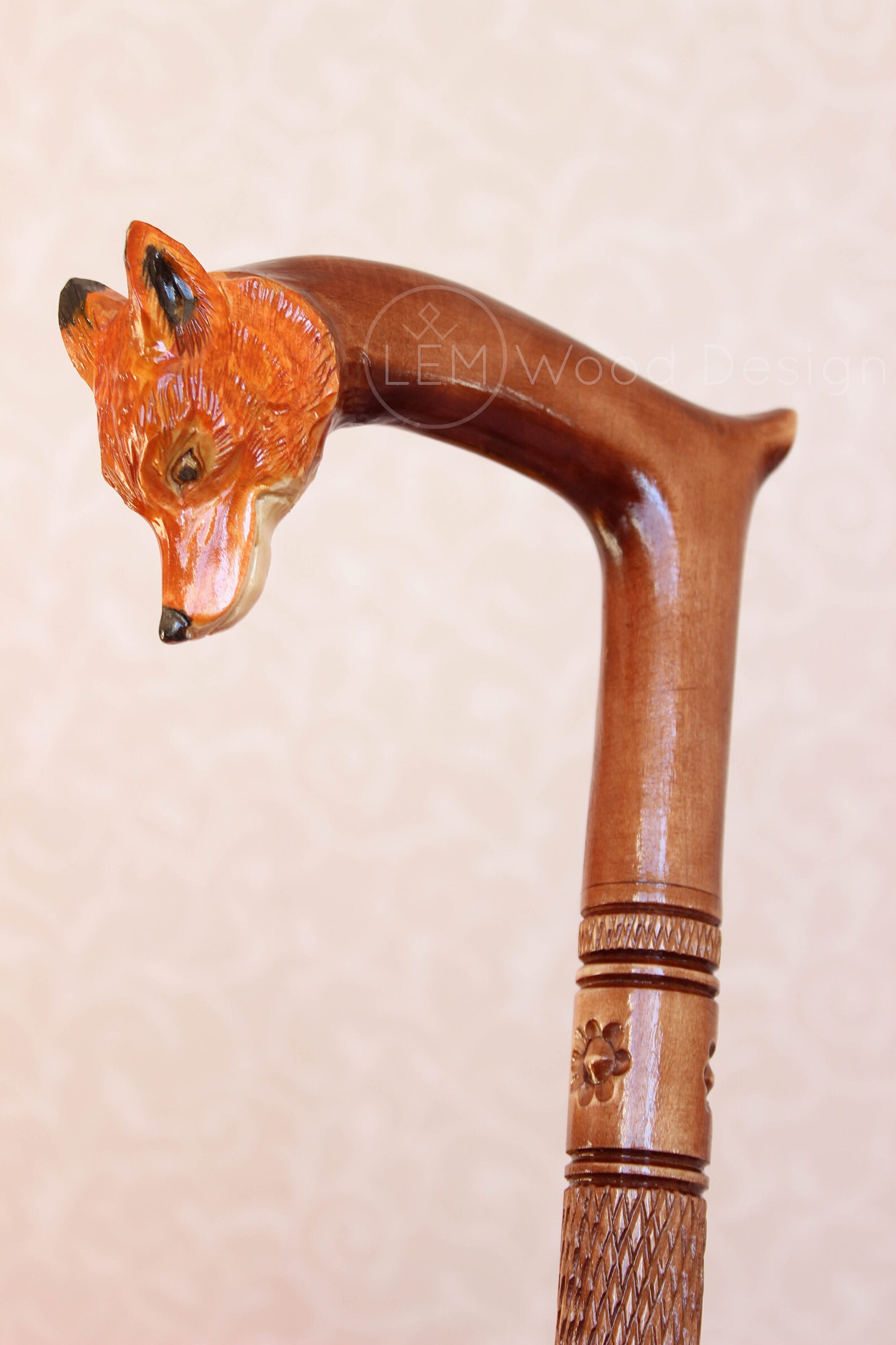 Style Cane and Walking Stick Fox Carved Handle and Staff - Etsy