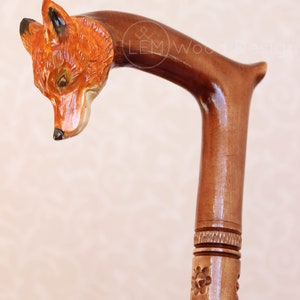 Style Cane and Walking Stick Fox Carved Handle and Staff Handmade ...