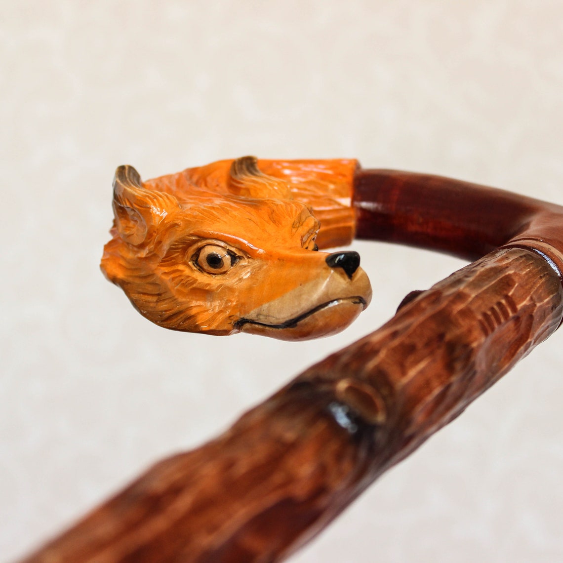 Fox Carved Cane Walking Stick Hand Carved Fox Handle and Shaft - Etsy