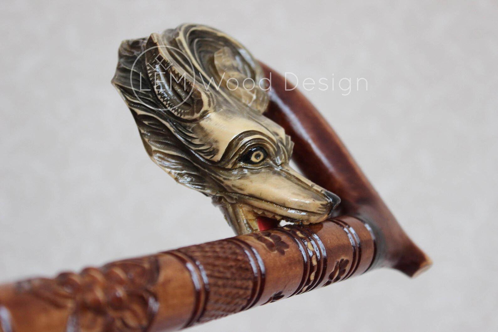 Walking Stick Wolf Carved Handle Wooden Cane Hiking Stick - Etsy