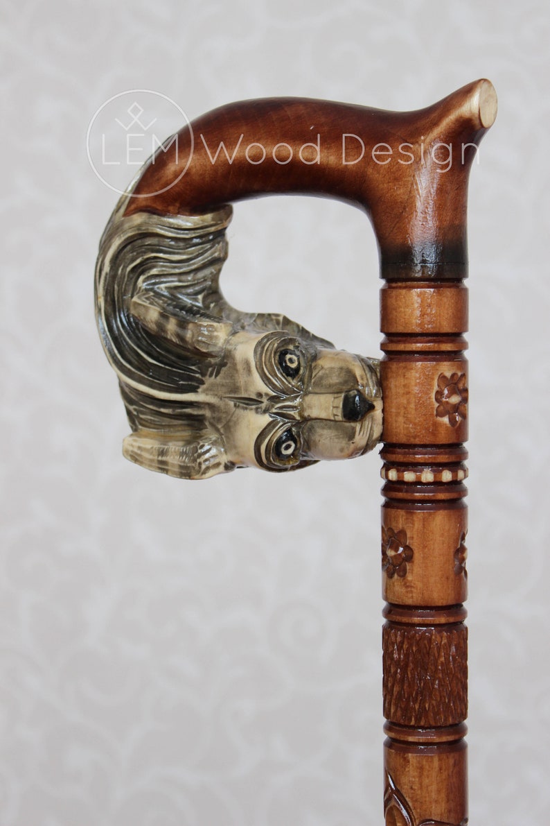 Walking Stick Wolf Carved Handle Wooden Cane Hiking Stick - Etsy