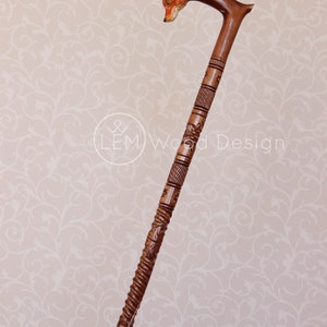 Style Cane and Walking Stick Fox Carved Handle and Staff Handmade ...