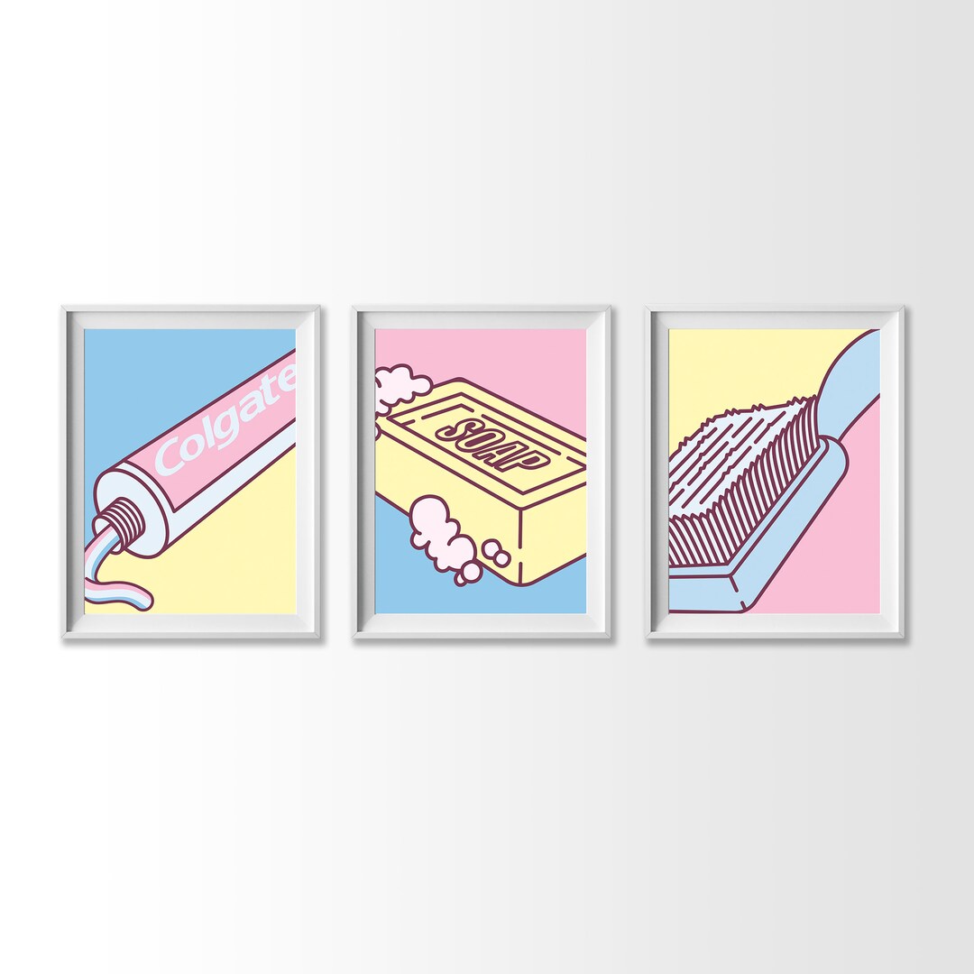 Set of 3 Soap Toothpaste Hairbrush Bathroom Pop Art Printable Print ...