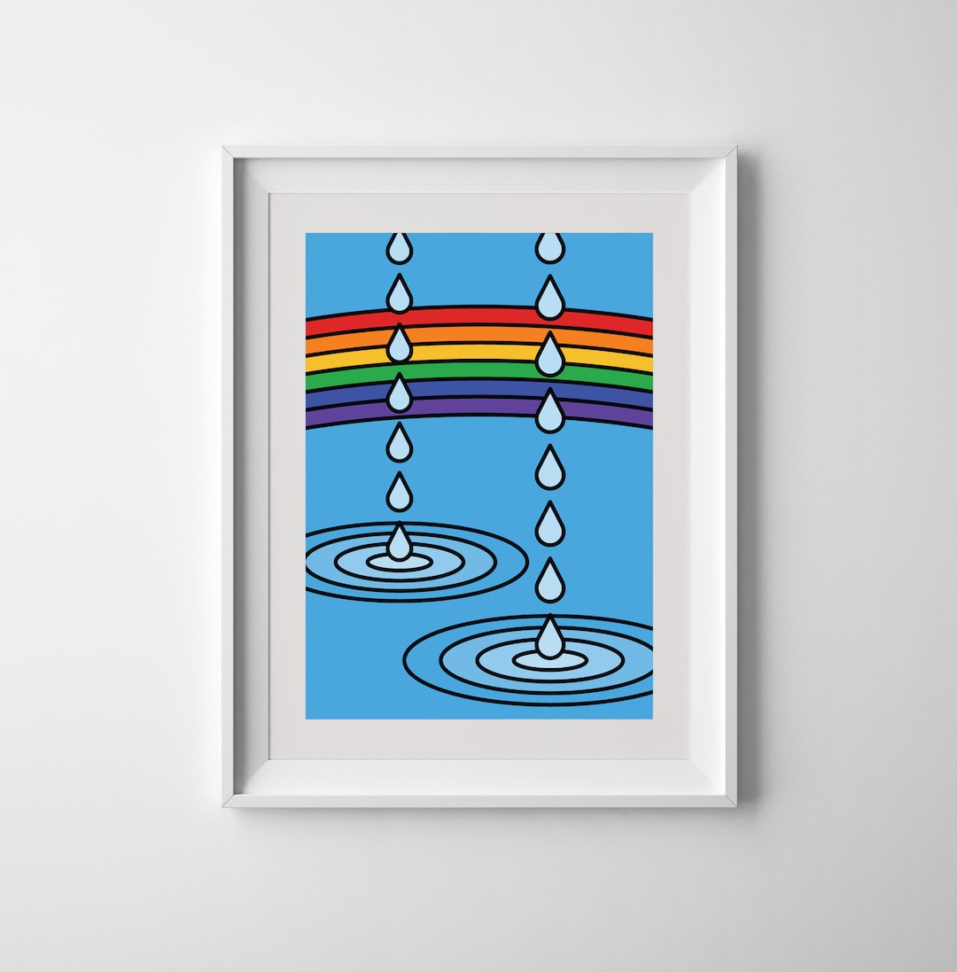 Rainbow Rain Raindrop Printable Print Poster Pop Art Wall Decor Minimal ...