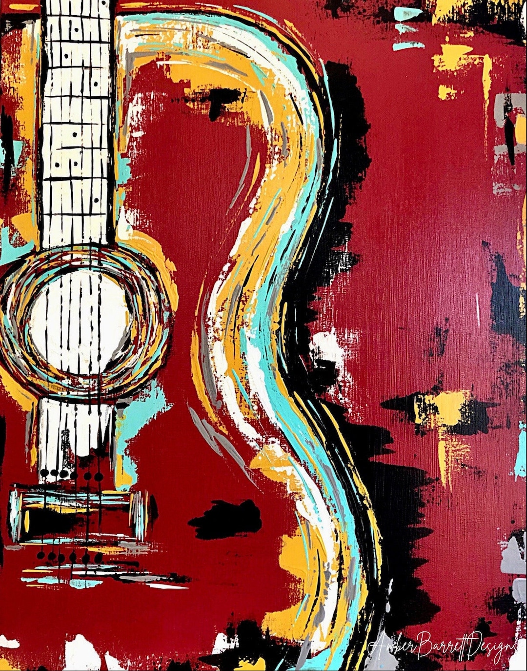 Large Guitar Abstract Painting - Etsy
