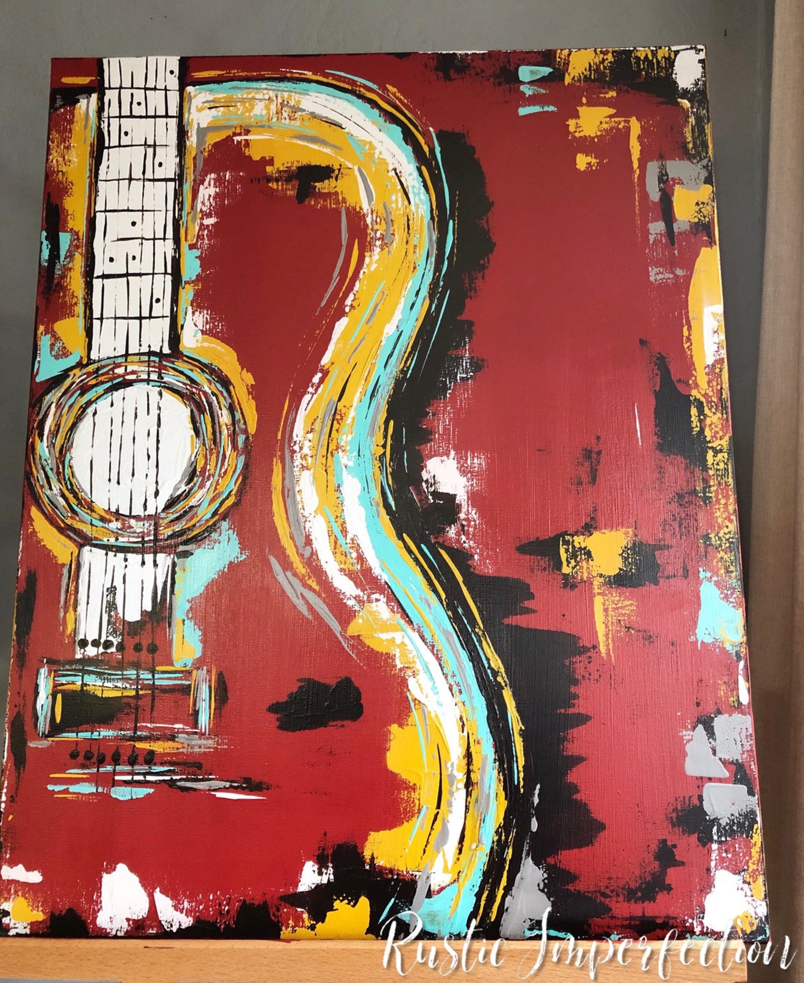 Large Guitar Abstract Painting | Etsy