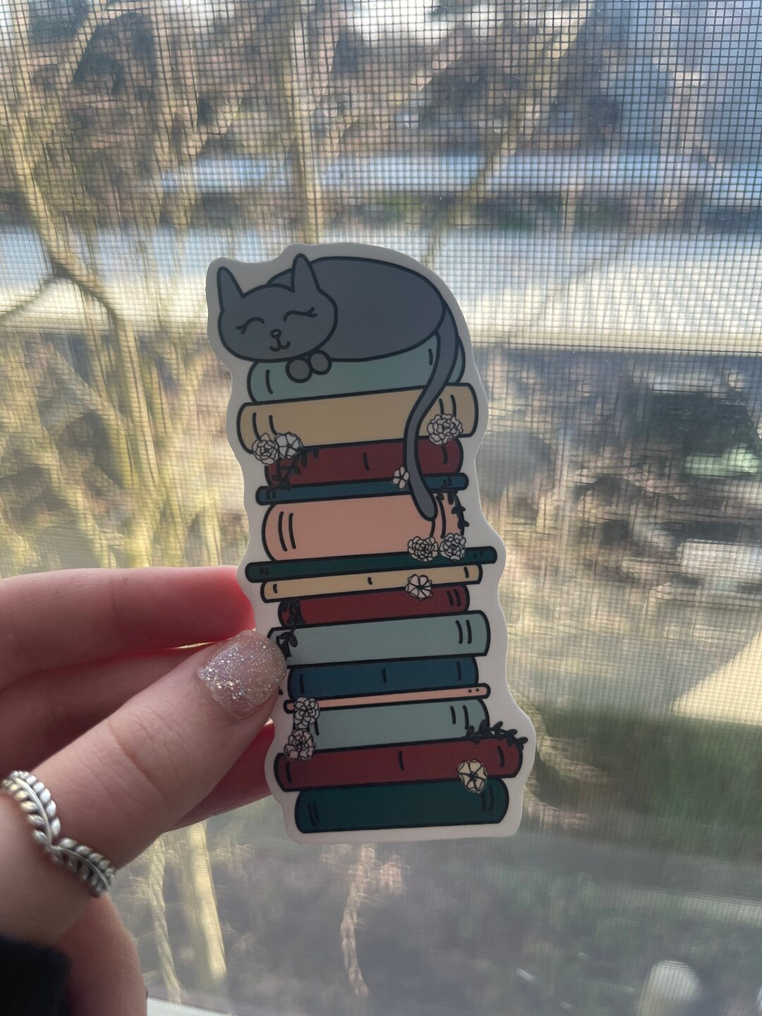 Book Stack Cat Vinyl Sticker - Etsy