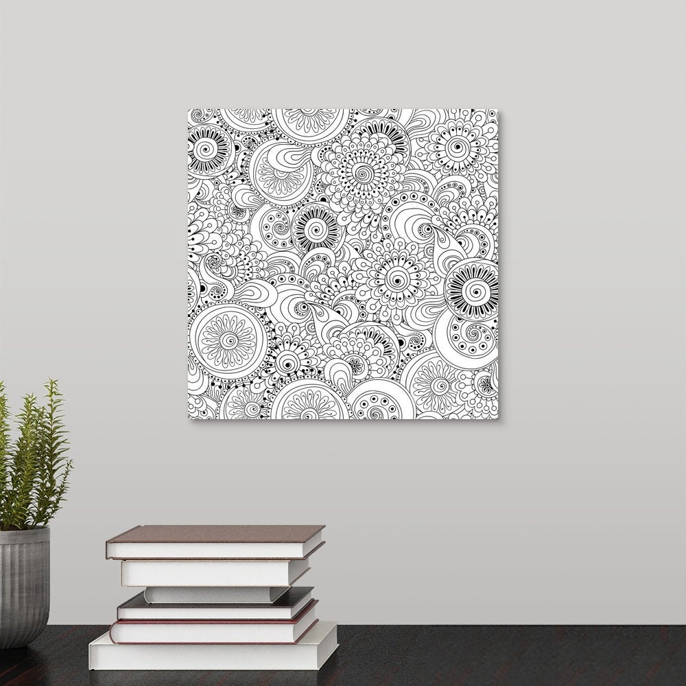 DIY Coloring Canvas Print entitled Flowers and Circles I | Etsy