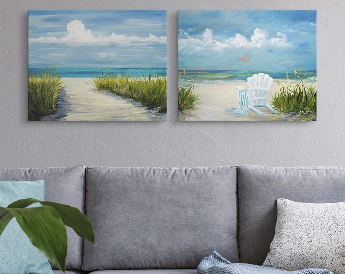2 Piece Beach Scene Canvas Wall Art Print Set, Coastal Home Decor - Etsy