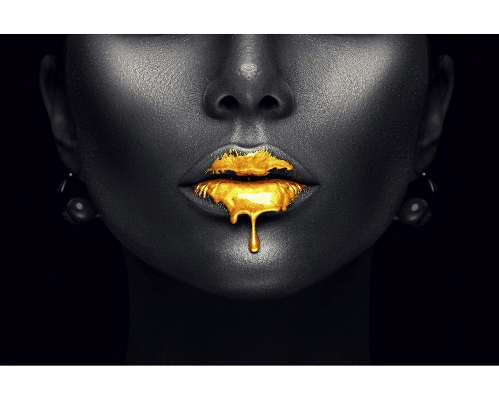 Model With Gold Paint Dripping From Her Lips Metal Wall Art | Etsy