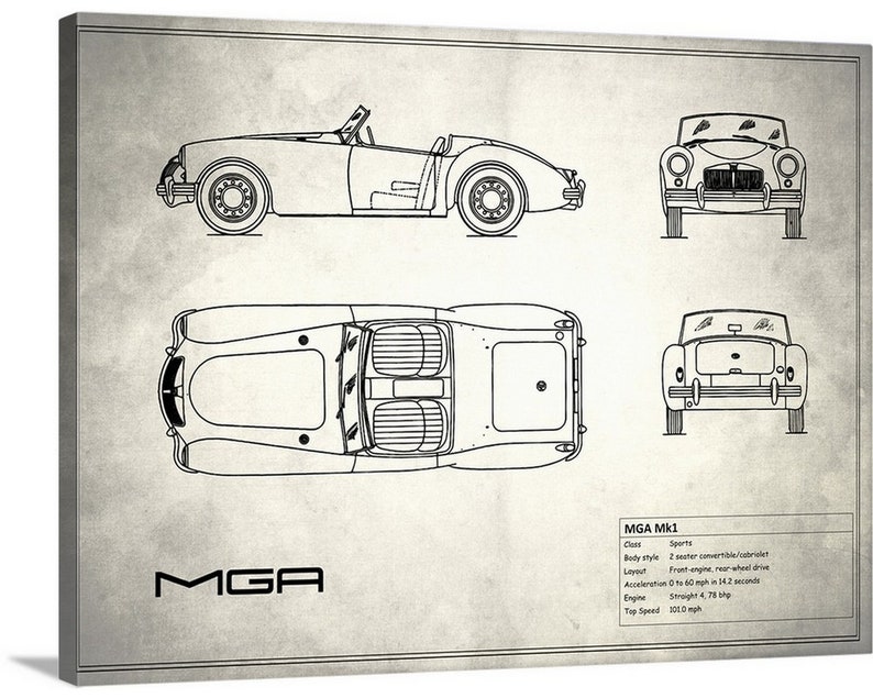 MG MGA White Canvas Wall Art Print - Etsy