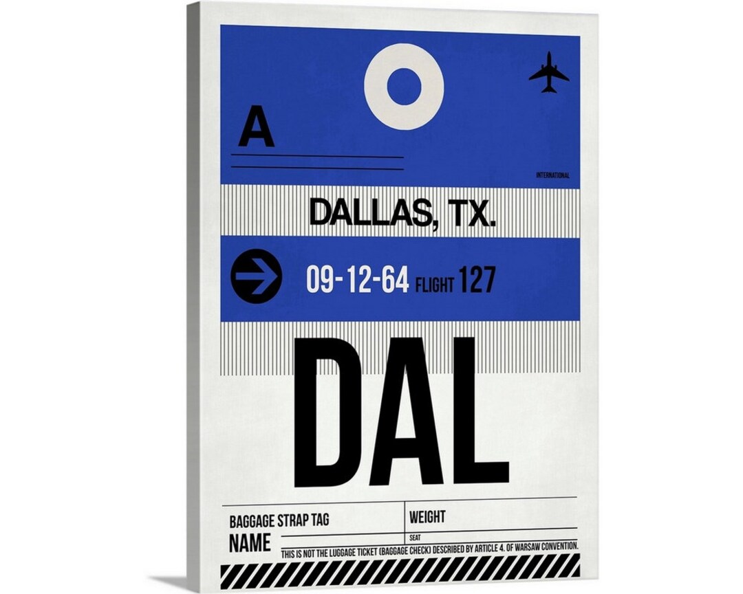 DAL Dallas Luggage Tag I Canvas Wall Art Print - Etsy