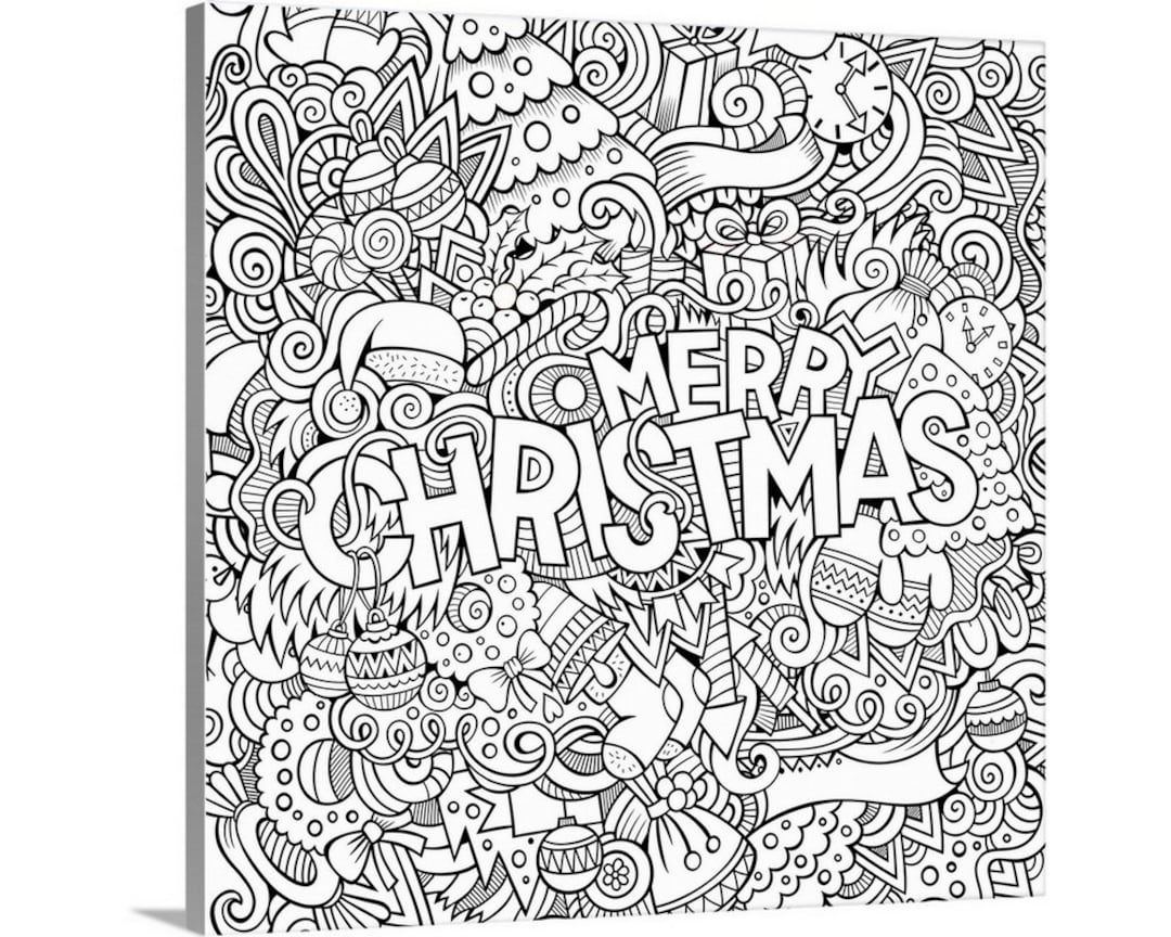 Merry Christmas DIY Coloring Canvas Print Christmas Wall Decor - Etsy