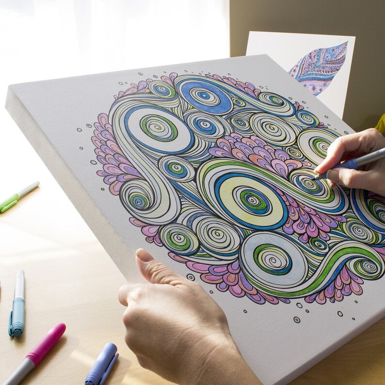 DIY Coloring Canvas Print Entitled Circles and Swirls III - Etsy