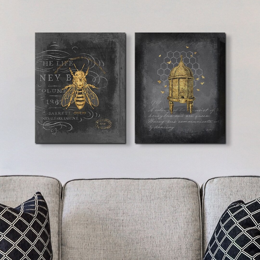 2 Piece Honey Bee Canvas Wall Art Print Set Bee Home Decor - Etsy
