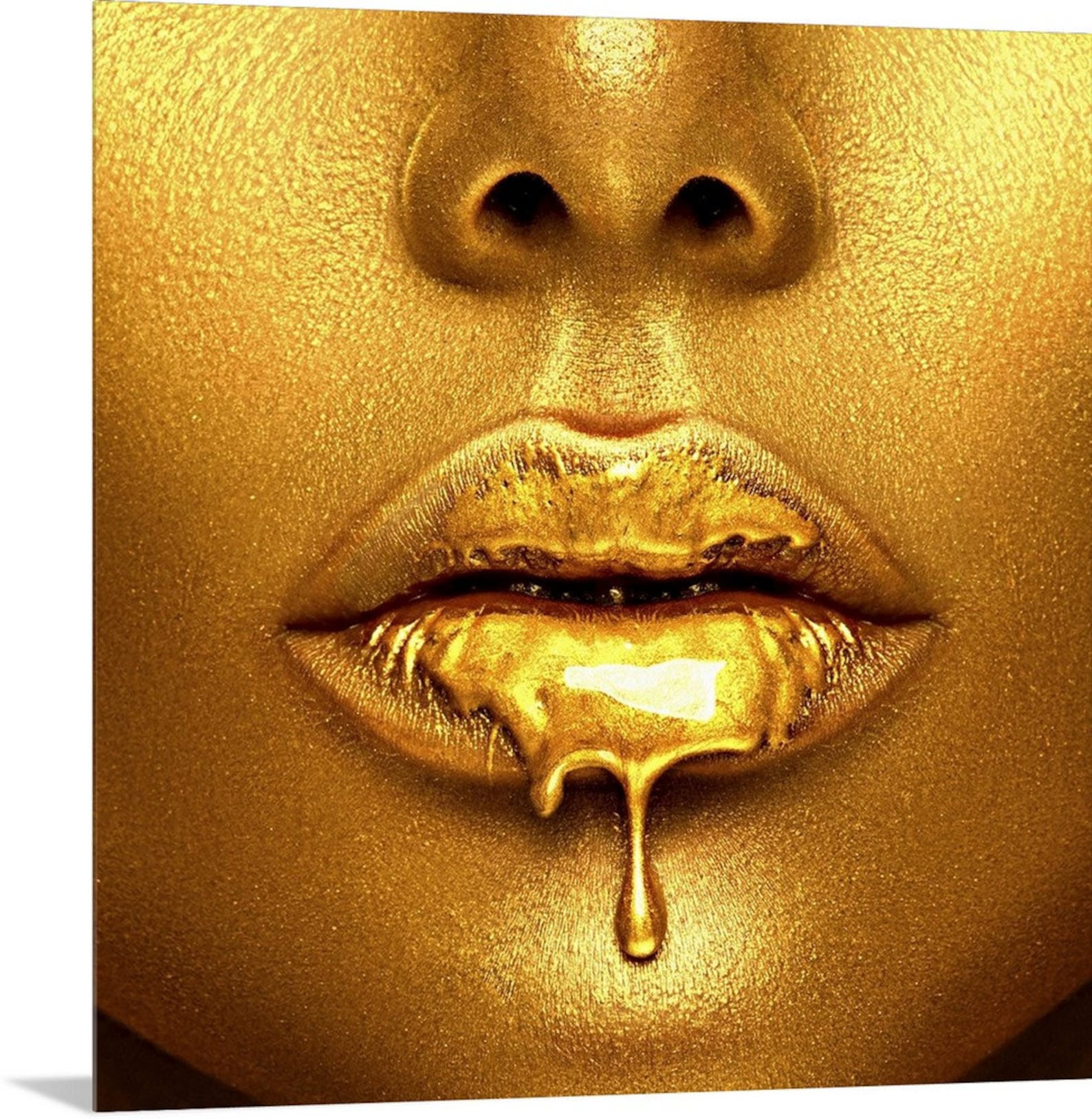 Model With Gold Paint Dripping From Her Lips Metal Wall Art | Etsy