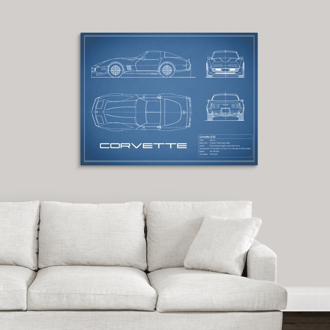 Corvette C3 Blue Canvas Wall Art Print | Etsy
