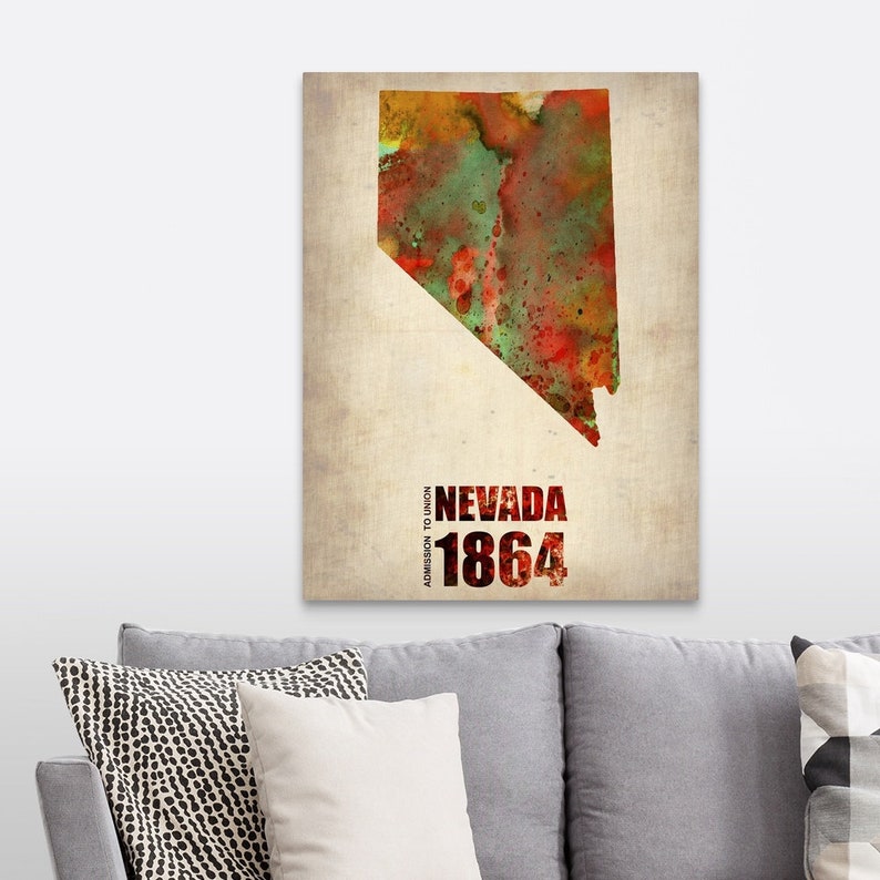 Nevada Watercolor Map Canvas Wall Art Print | Etsy