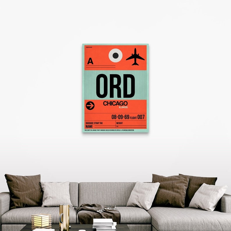 ORD Chicago Luggage Tag II Canvas Wall Art Print | Etsy