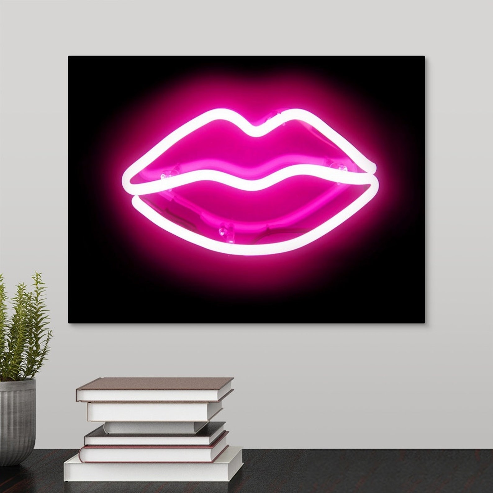 Neon Lips PB Canvas Wall Art Print | Etsy