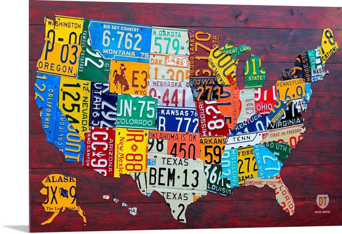 License Plate Map USA Large Metal Wall Art Print - Etsy