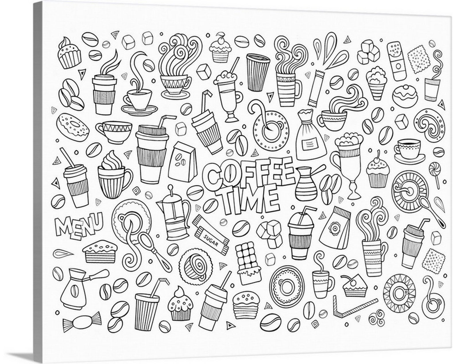 DIY Coloring Canvas Print entitled Coffee Time. | Etsy