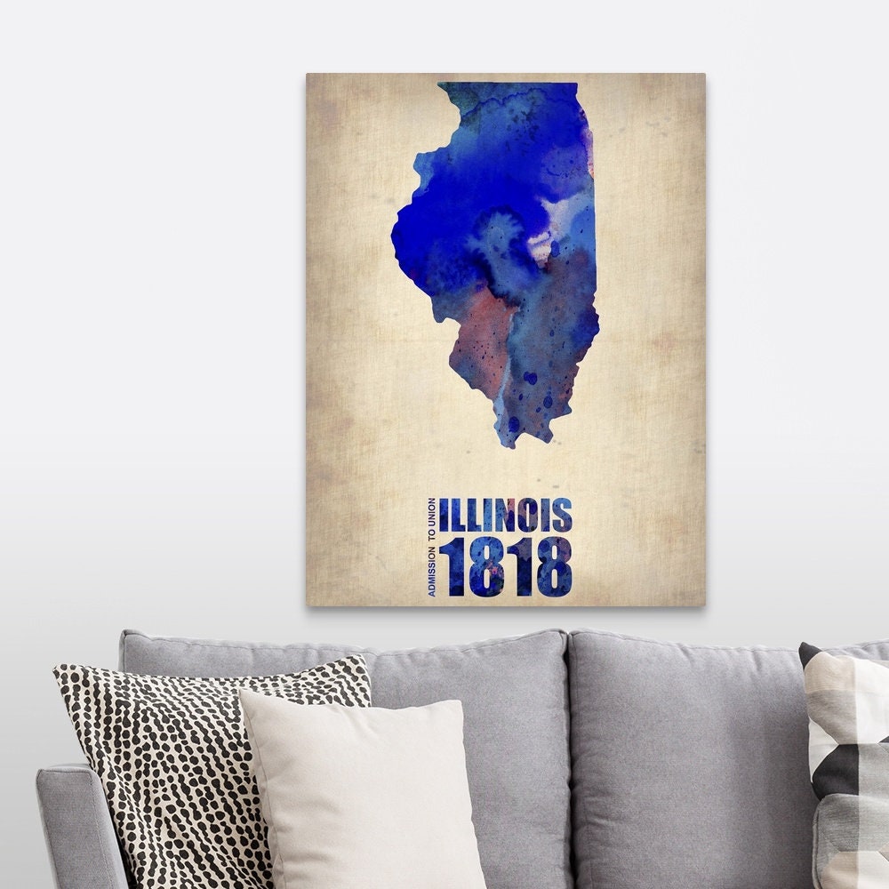 Illinois Watercolor Map Canvas Wall Art Print - Etsy
