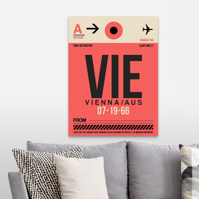 VIE Vienna Luggage Tag I Canvas Wall Art Print - Etsy