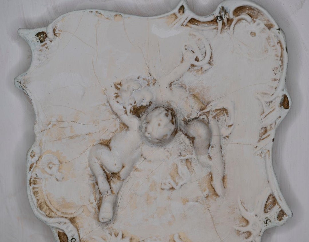 Vintage Cherub Pair Wall Art + Shabby Chateau Decor + White Washed ...
