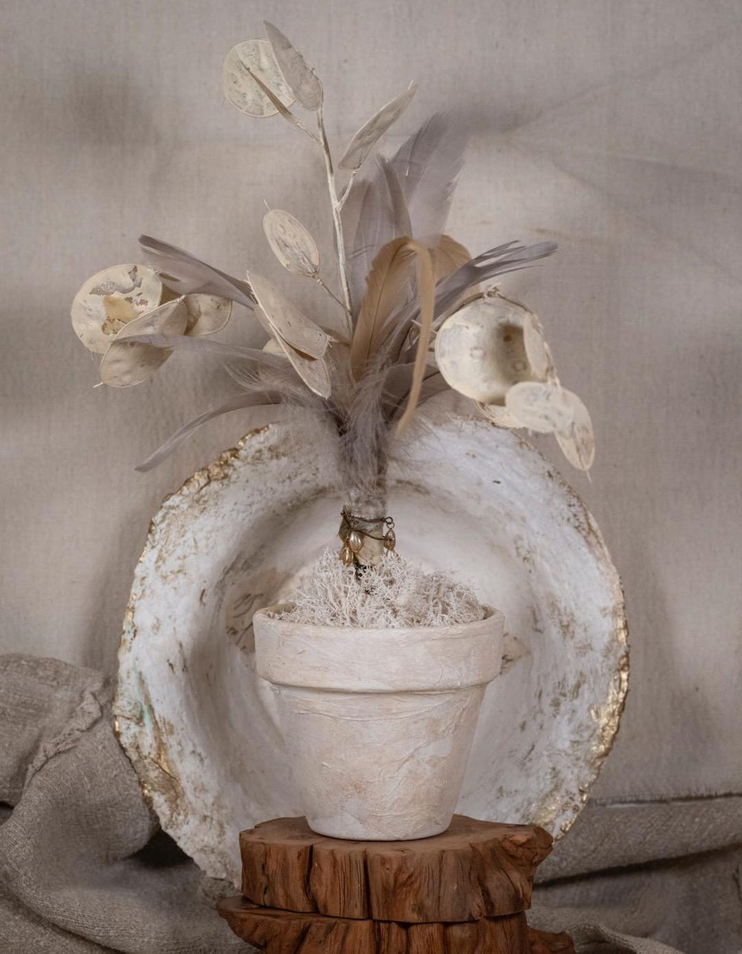 Fantasy Feather Topiary, Pale Cream Faux Silver Dollar Decor - Etsy