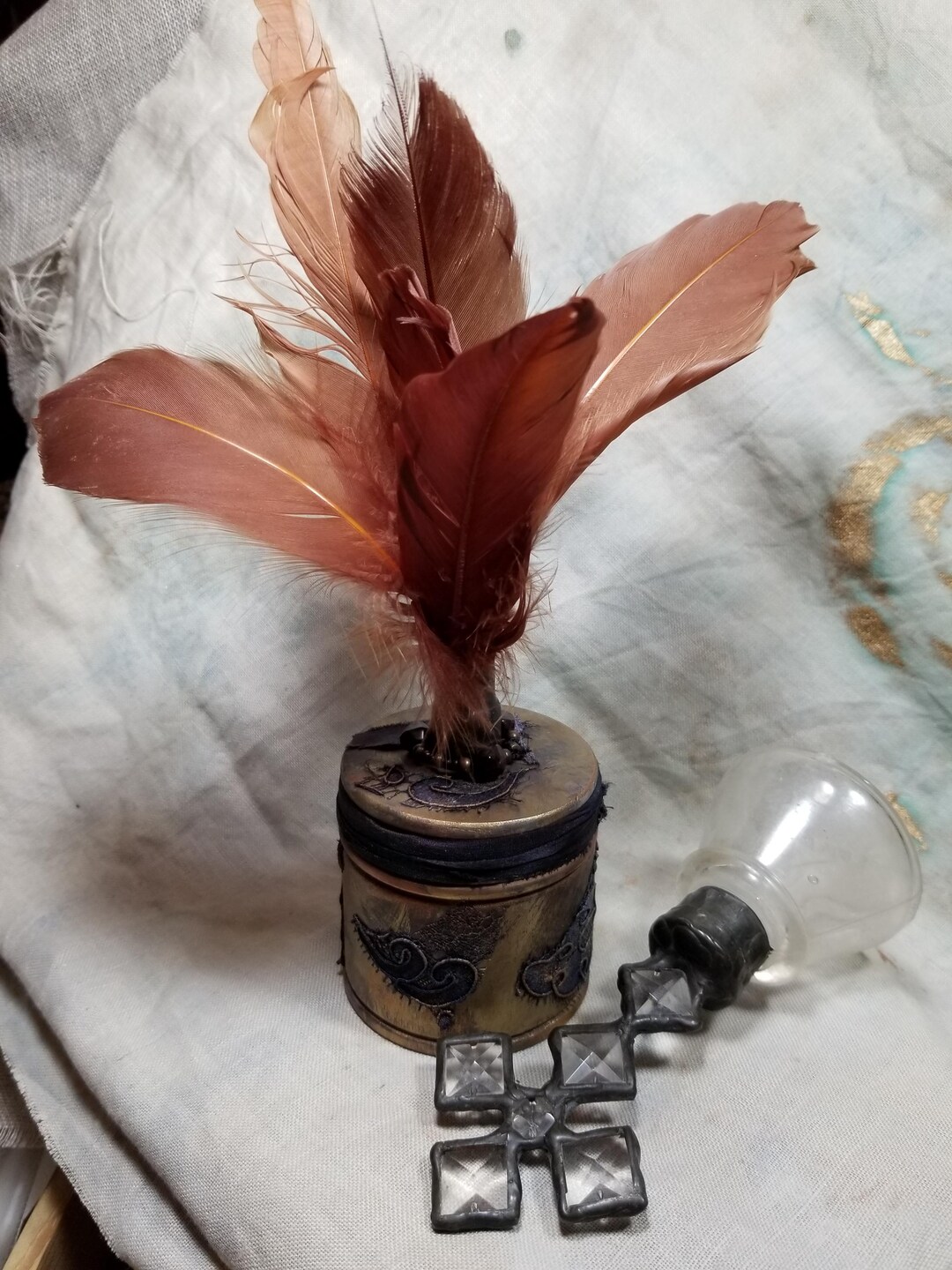 Indigo Lace Box + Gilded Box With Rust Feathers + Hand Made Box + Desk ...