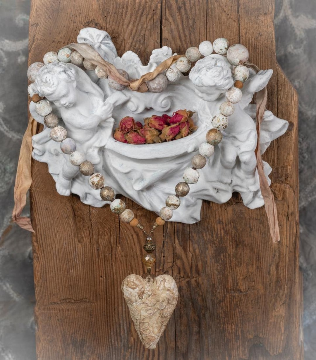 Vintage Cherub Holy Water Style Font + Chalk White Cherub Wall Piece ...