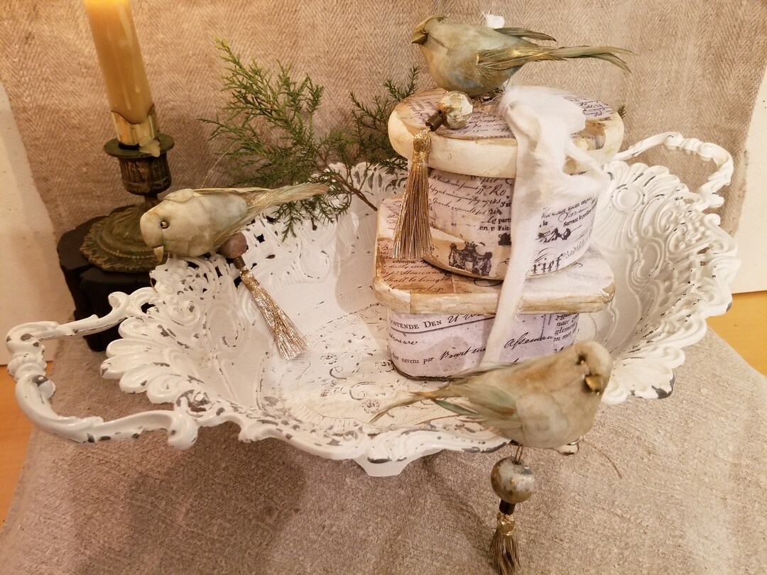 Farmhouse Antique Handled Metal Platter Vintage Chippy White Serving ...