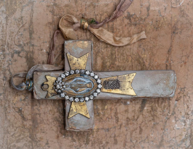 Holy Mother Medallion and Rhinestone Cross Medieval Style - Etsy