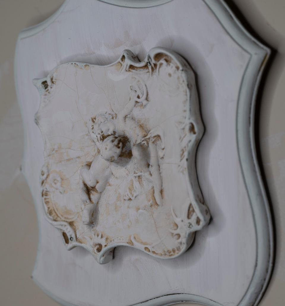 Vintage Cherub Pair Wall Art + Shabby Chateau Decor + White Washed ...