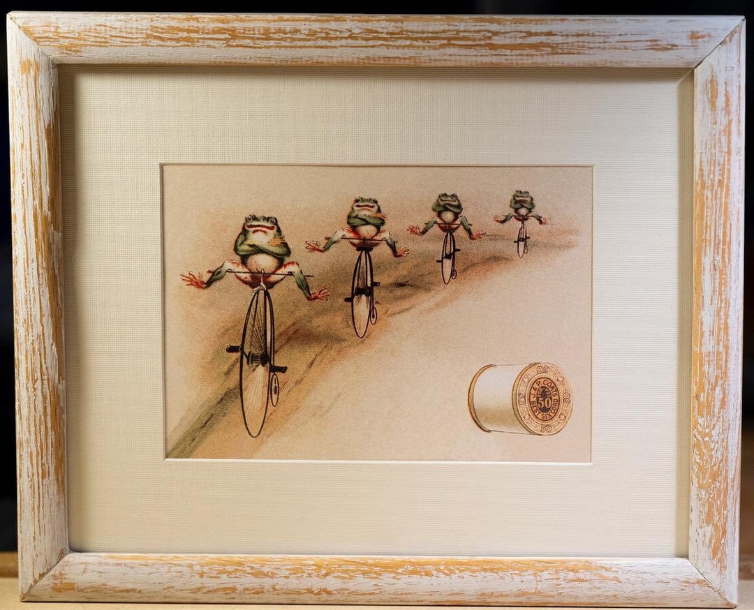 Victorian Frog Unicycle Print, J and P Coats Advertisement, Matted ...