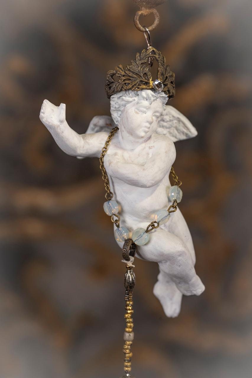 Antique Cherub Hanging Tea Lights Lampada With Cherubs and Jeweled Swag ...