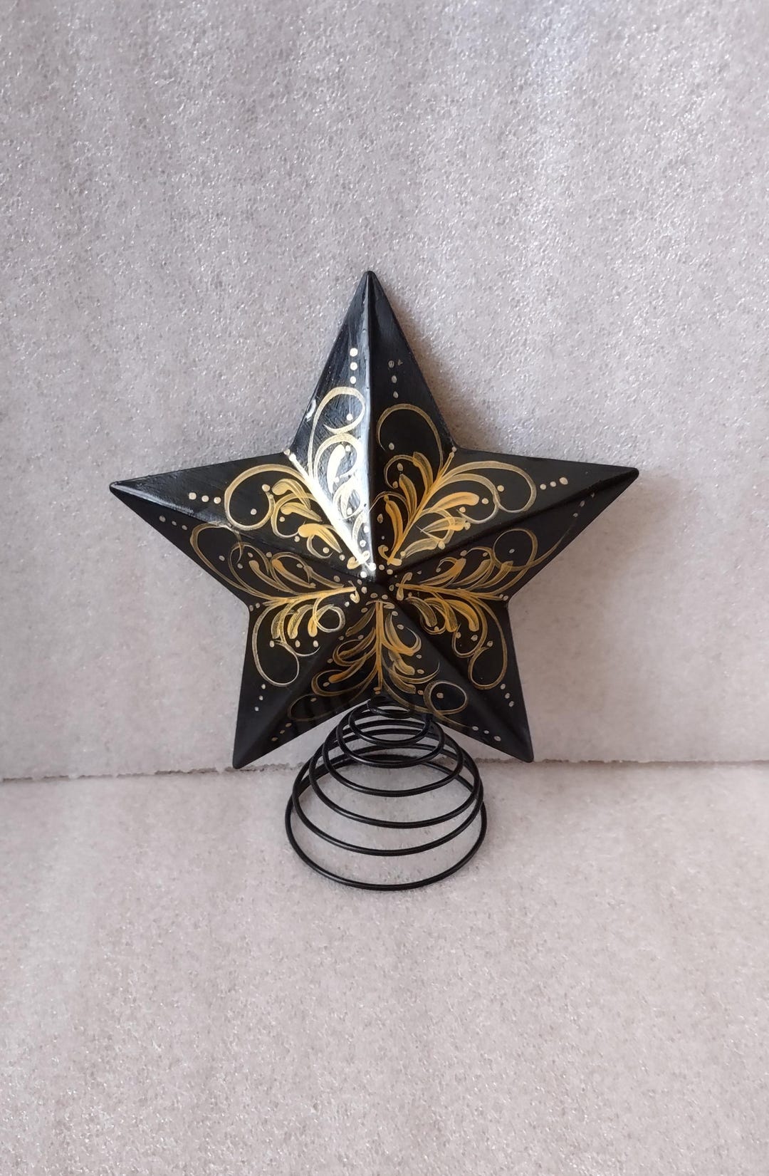 Tree Topper Star Shaped Black With Gold Swirl Design Tin - Etsy