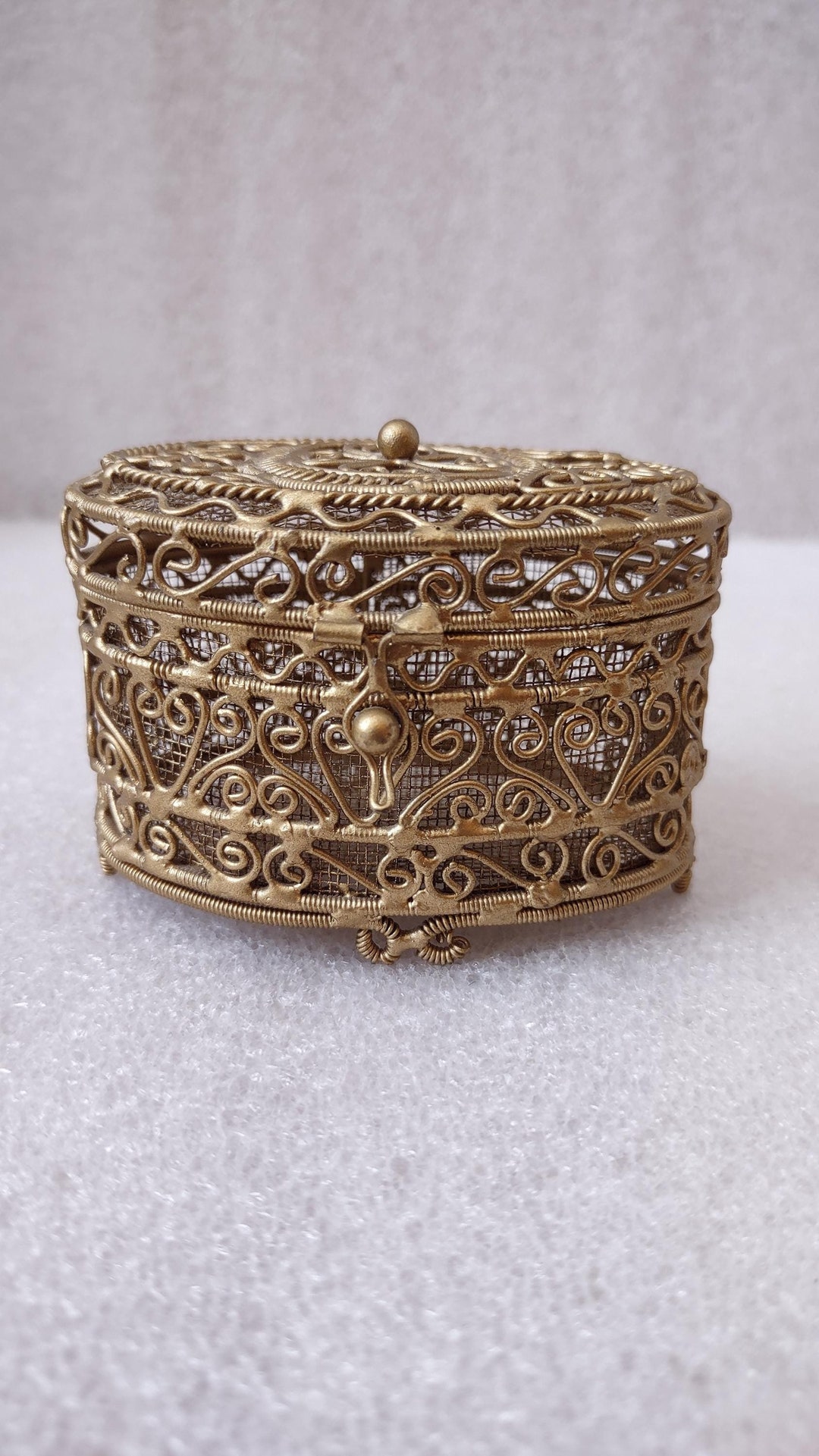 Trinket Box Mesh Filigree Oval Shaped Very Small Lidded Footed - Etsy