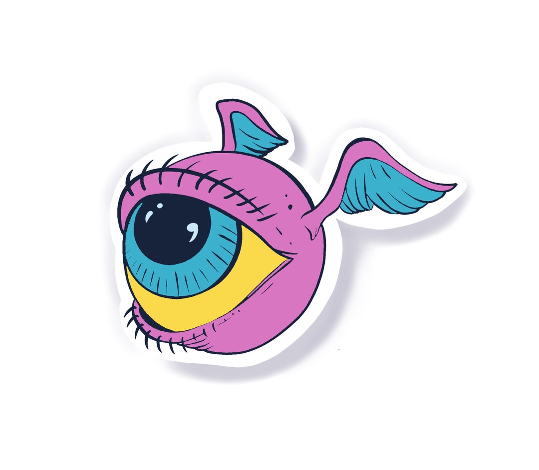 Flying Eyeball Sticker _ Weird Art Vinyl Sticker _ Abstract Art Laptop ...