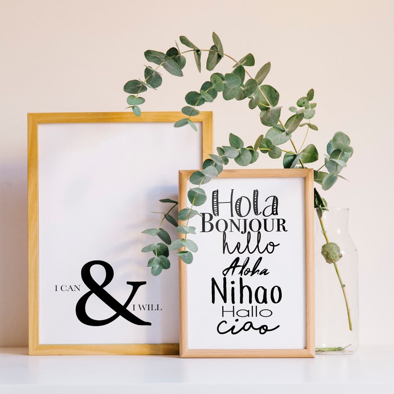 Hola Bonjour Hello Aloha Nihao Hallo Ciao Poster Travel Prints Black ...