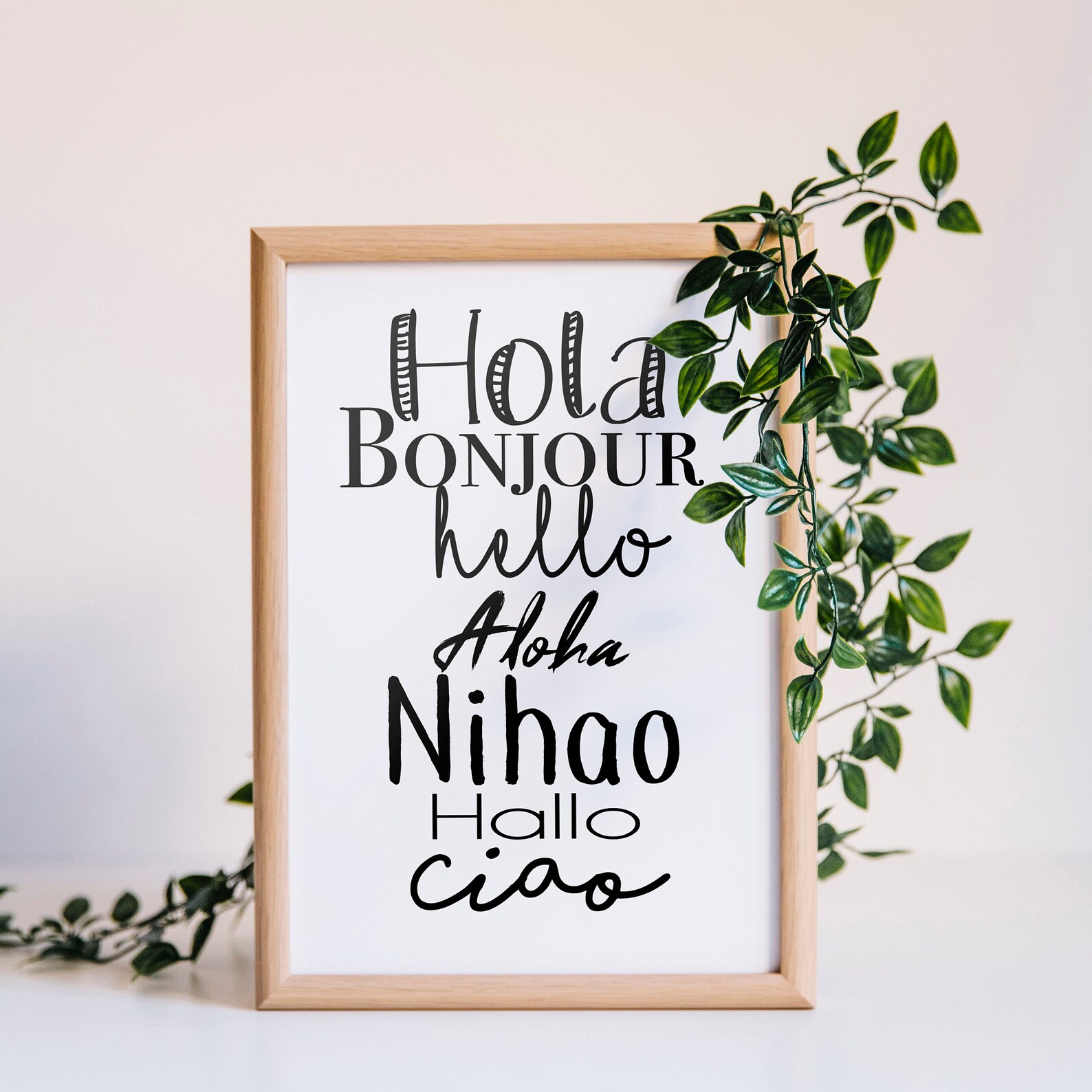 Hola Bonjour Hello Aloha Nihao Hallo Ciao Poster Travel Prints Black ...