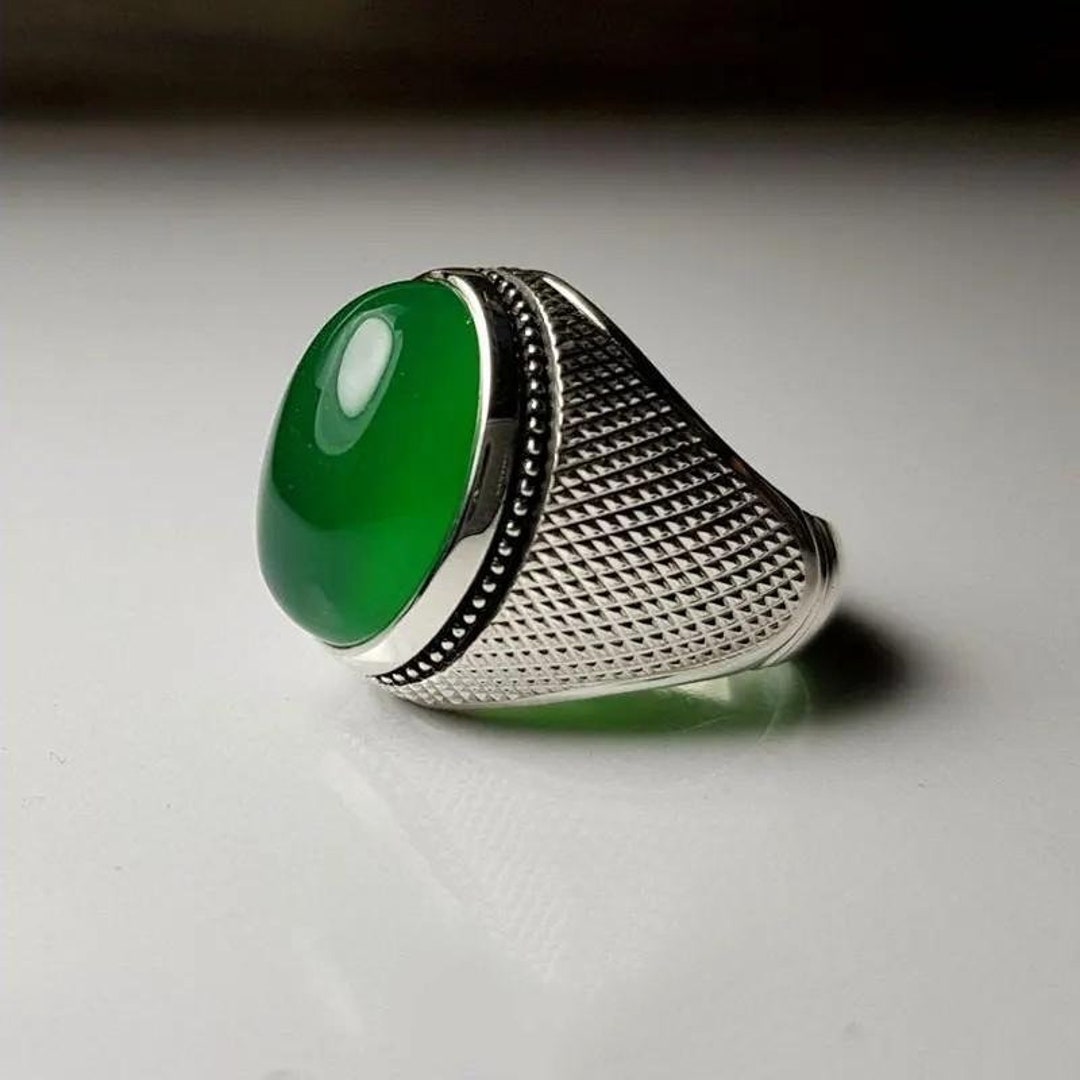 Green Aqeeq Ring for Men's Natural Yemeni Aqeeq Stone Rings Islamic ...