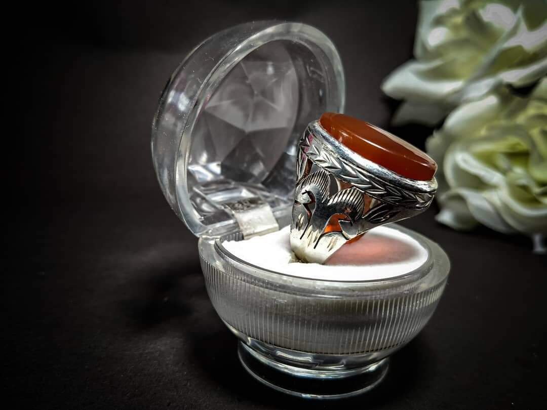 Oranage Yemeni Aqeeq Stone Ring for Men Agate Stone Mens Rings Real ...