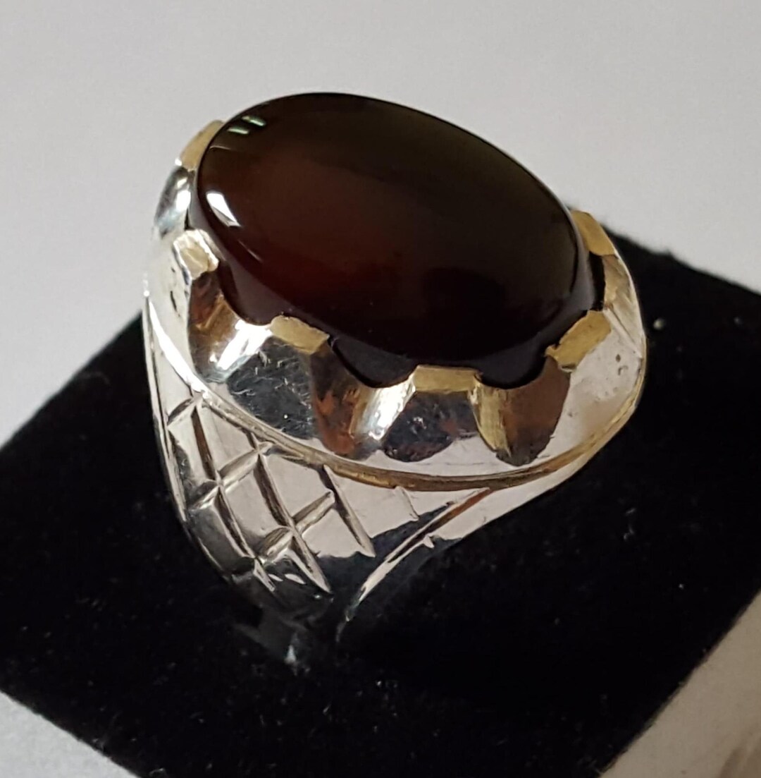 Real Yemeni Aqeeq Ring for Men Real Yamani Akik Ring Mens Natural Agate ...
