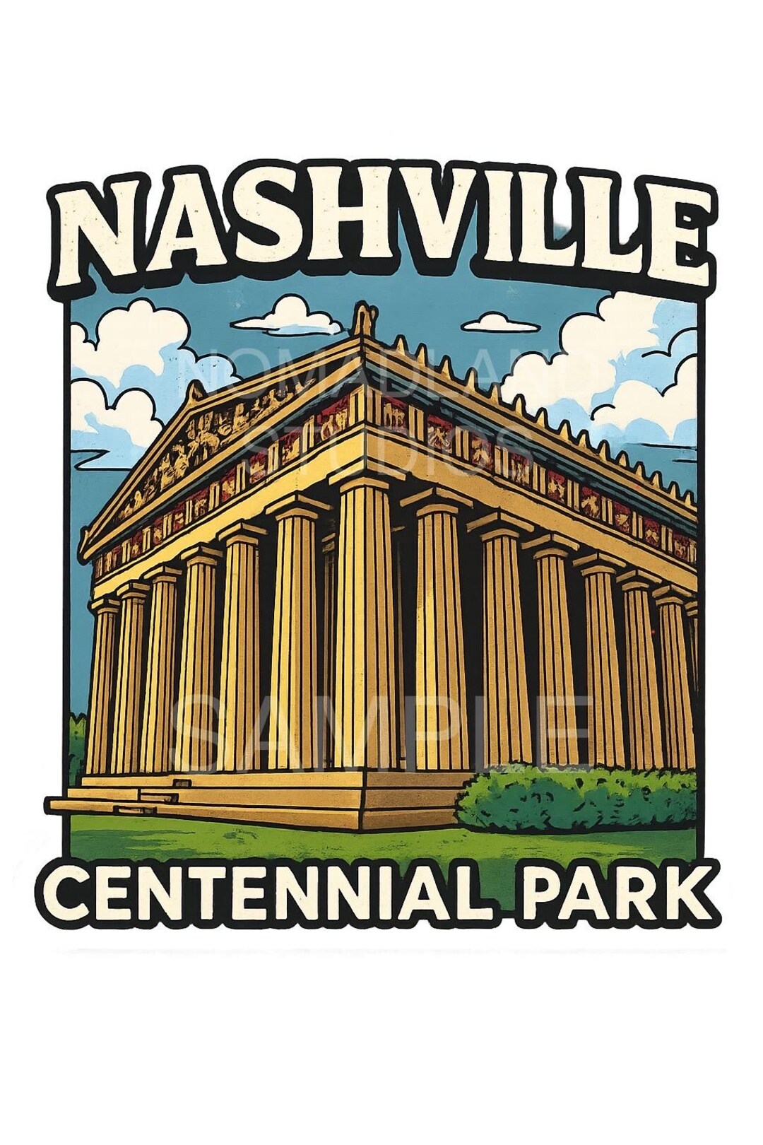 Nashville Centennial Park Sticker | Parthenon Landmark Art | Digital ...