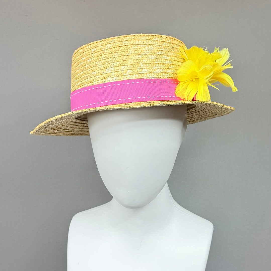 Kentucky Derby Men’s Hat | Pink and Yellow Boater Hat| Derbyologie - Etsy